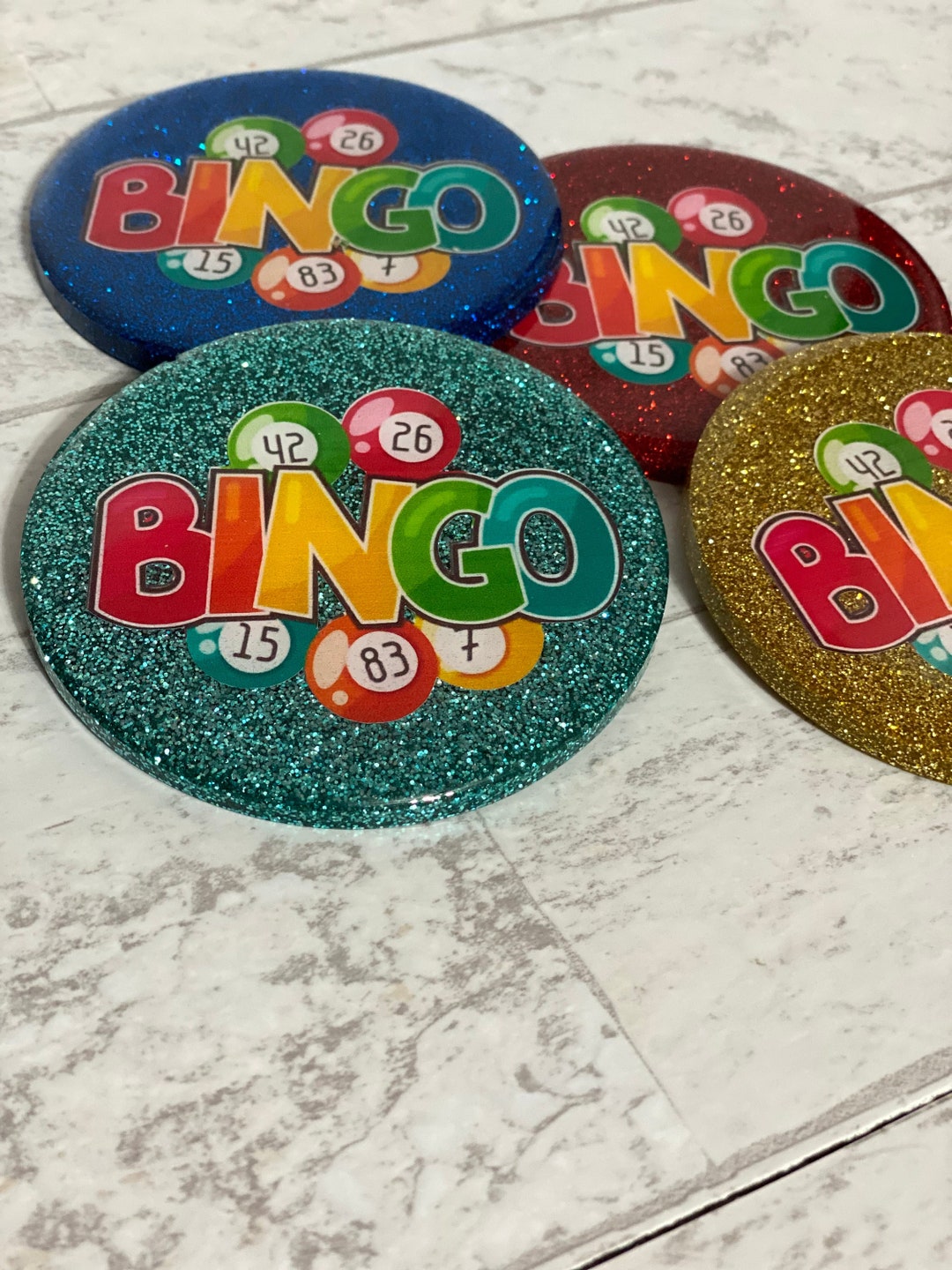 BINGO Coaster Set, BINGO Lover Coatser, Red Bingo, Blue Bingo, Teal Bingo, Red Bingo, 4 Piece ...