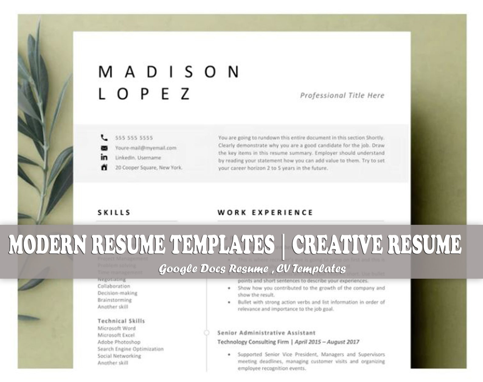 Clean Modern Executive Resume Template 2022, Creative Resume ...