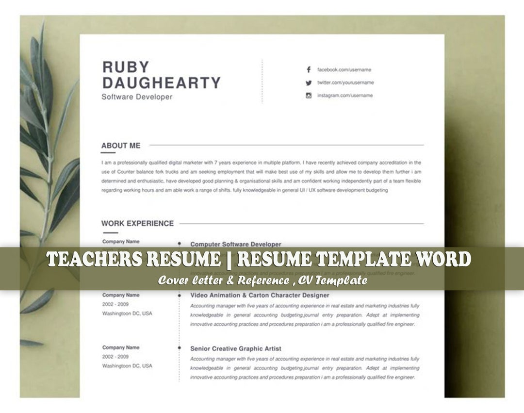 Teacher Resume, Resume Template Word, Professional Resume Template ...