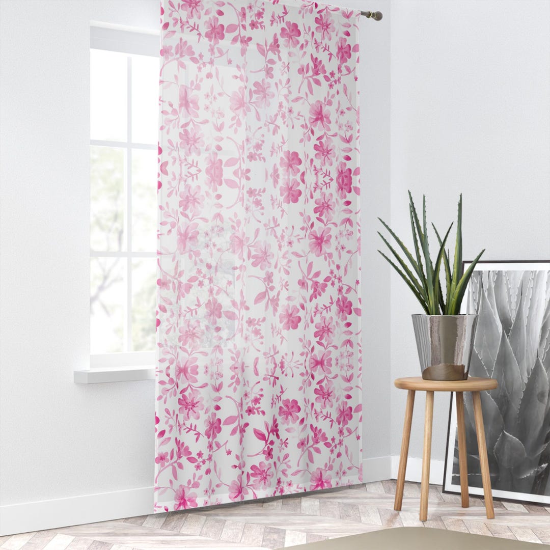 Sheer Floral Window Curtain - Elegant Home Decor Drapes, Pink Floral ...