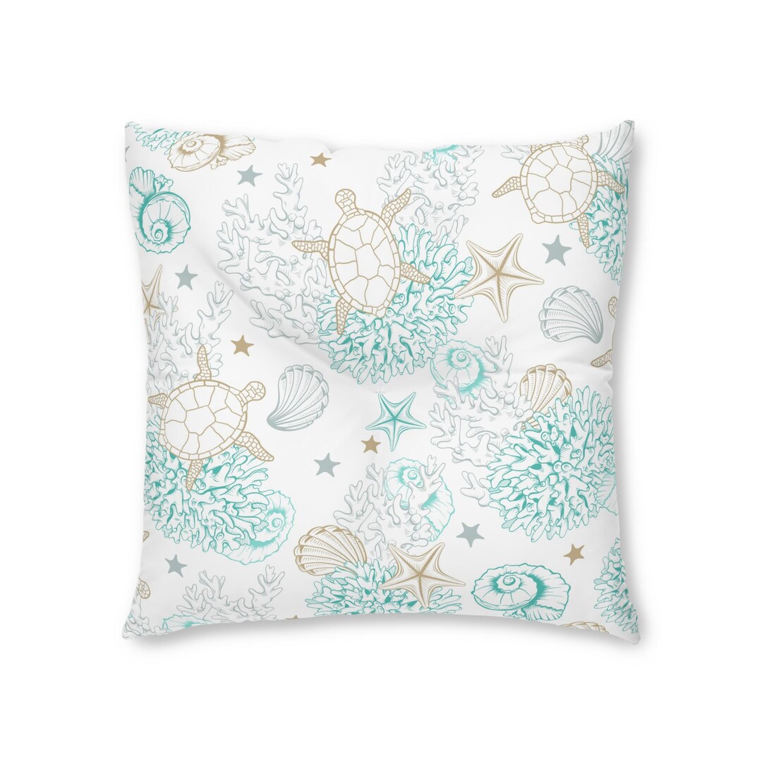 Sea Turtle Tufted Floor Pillow, Coastal Home Decor, Ocean Cushion ...