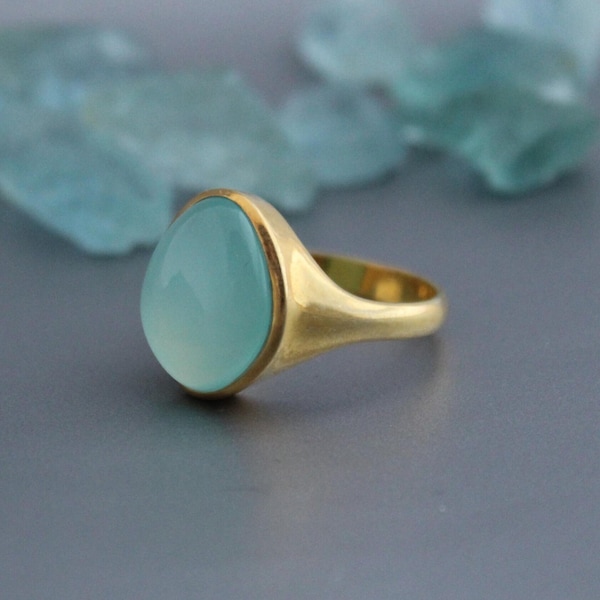 Aqua Chalcedony Gold Ring - Etsy