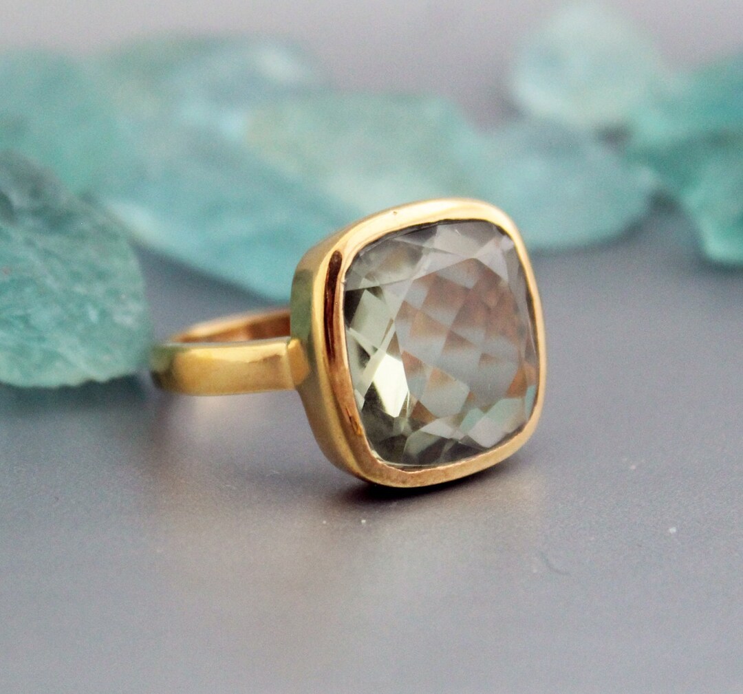 Green Amethyst Ring, Prasiolite Ring, Sterling Silver Ring, 18K Gold ...