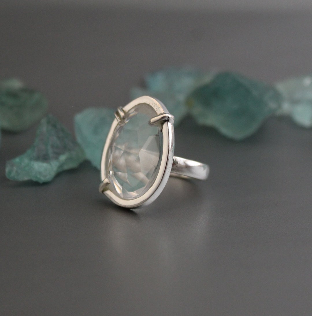 Clear Crystal Ring, 925 Sterling Silver Ring, Handmade Jewelry, Natural ...