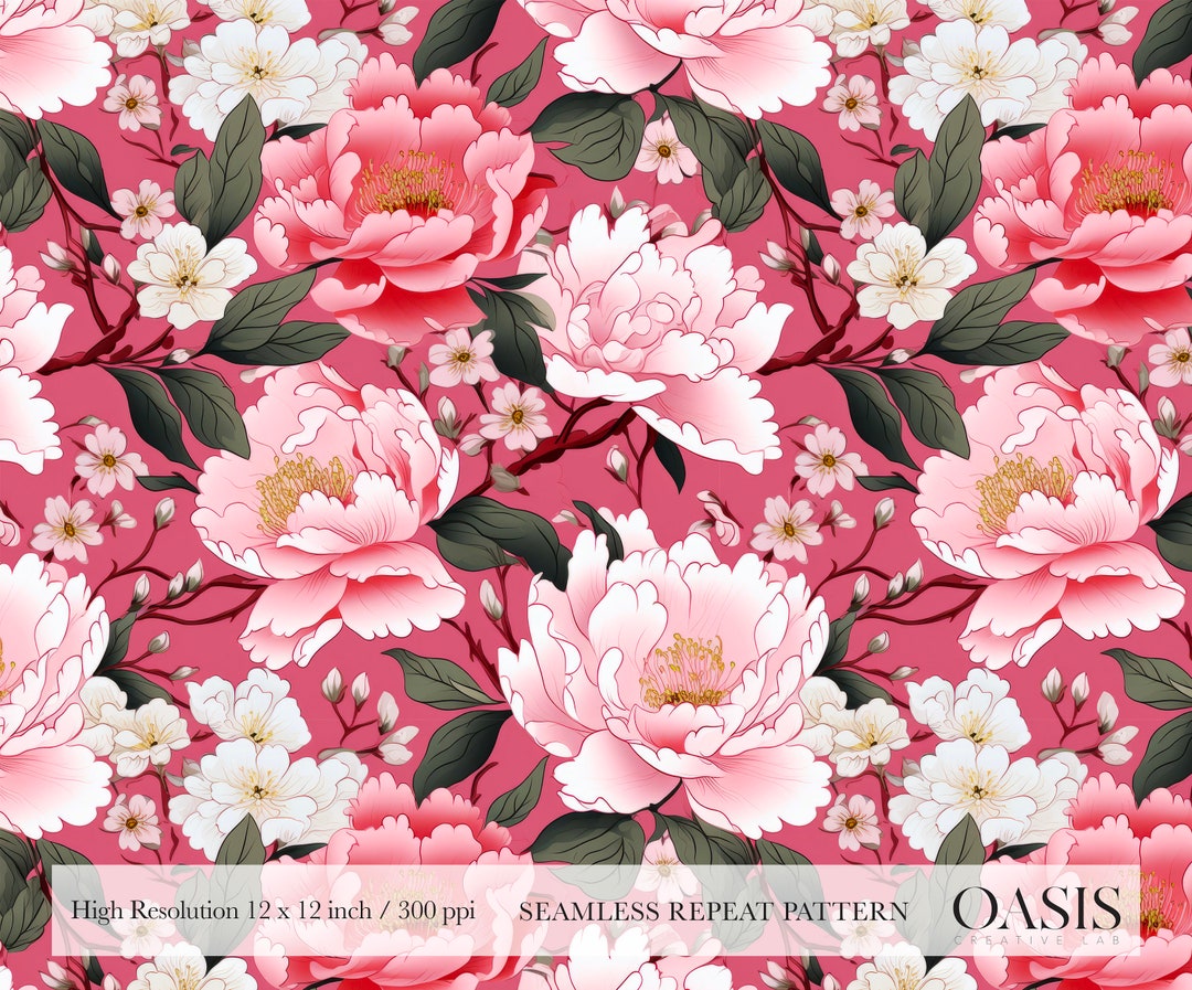 Beautiful Hanami Seamless Repeat Pattern Peonies and Sakura - Etsy