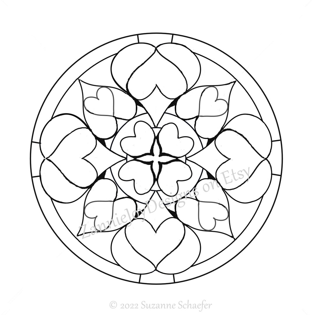 Stained Glass Valentine Hearts Pattern, Circle of Hearts, Coloring Page ...
