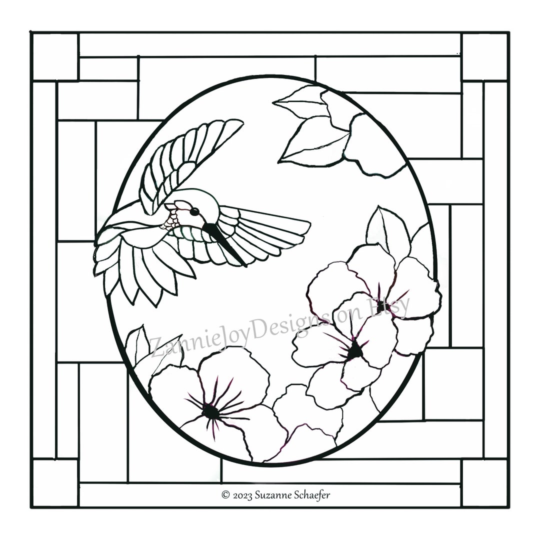 Stained Glass Hummingbird Pattern, Coloring Page, Instant Download ...