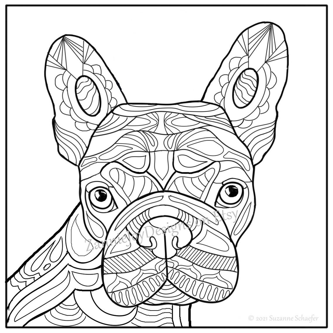 Zentangle French Bulldog, Instant Download, Printable PDF, Line Art ...