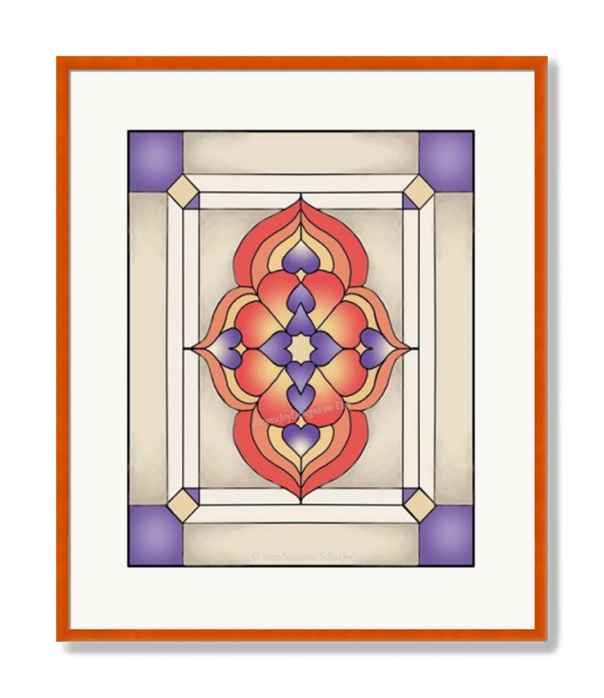 Hearts Stained Glass Pattern, Instant Download, Line Art, Coloring Page ...