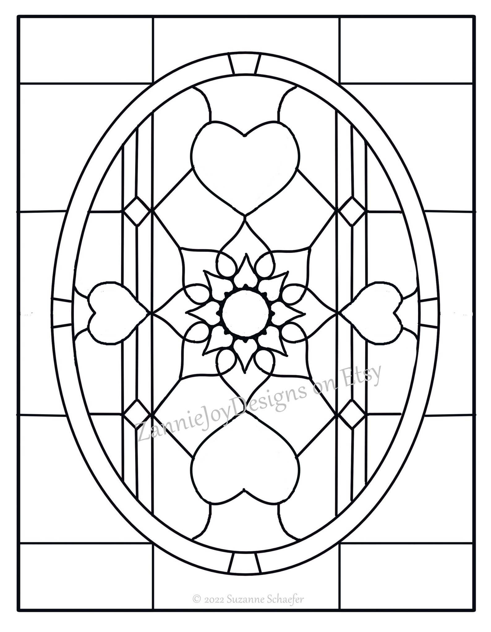 Stained Glass Pattern, Hearts Pattern, Valentine, Instant Download ...