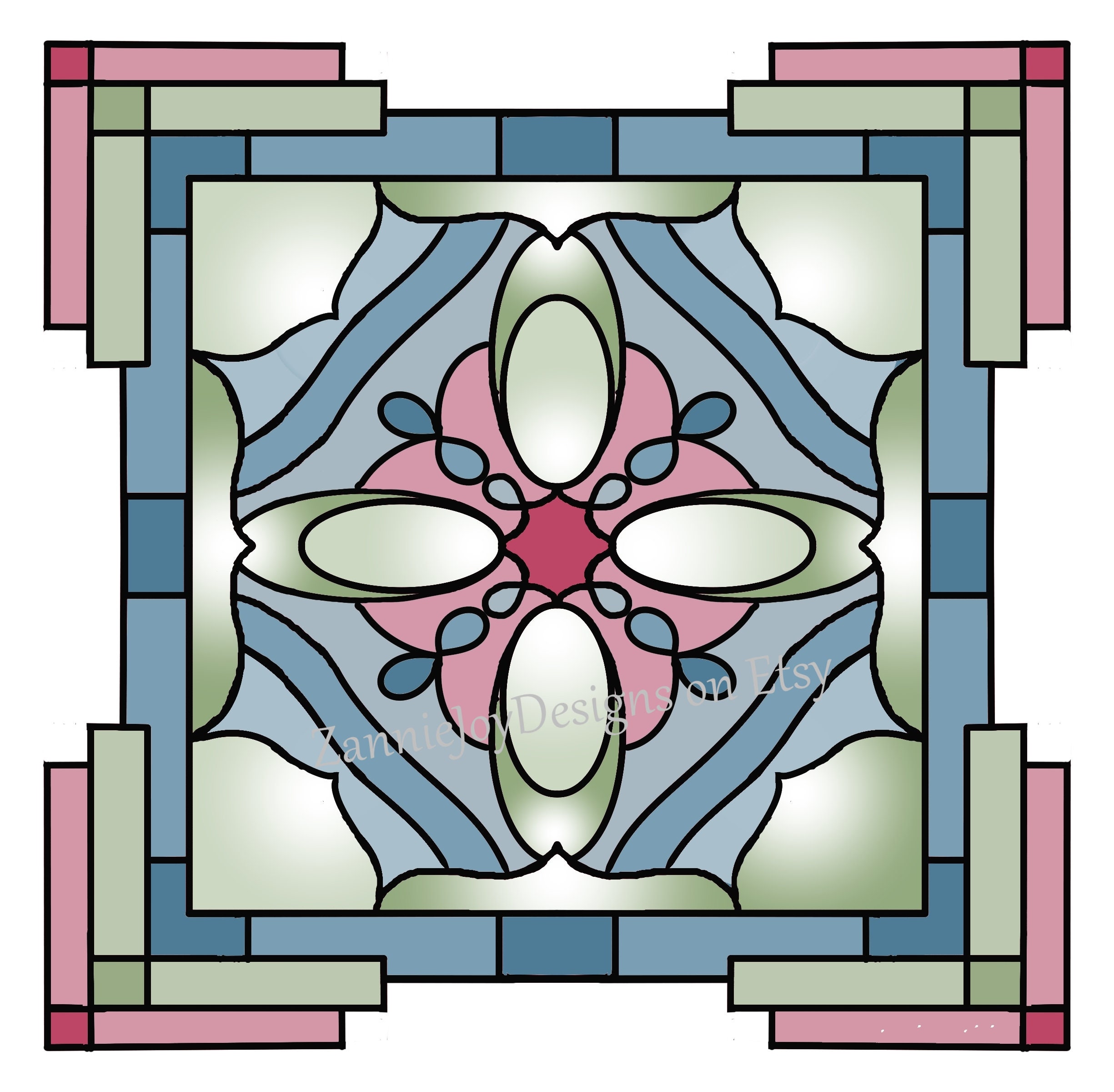 Square Stained Glass Pattern, Instant Download, Printable PDF, Coloring ...
