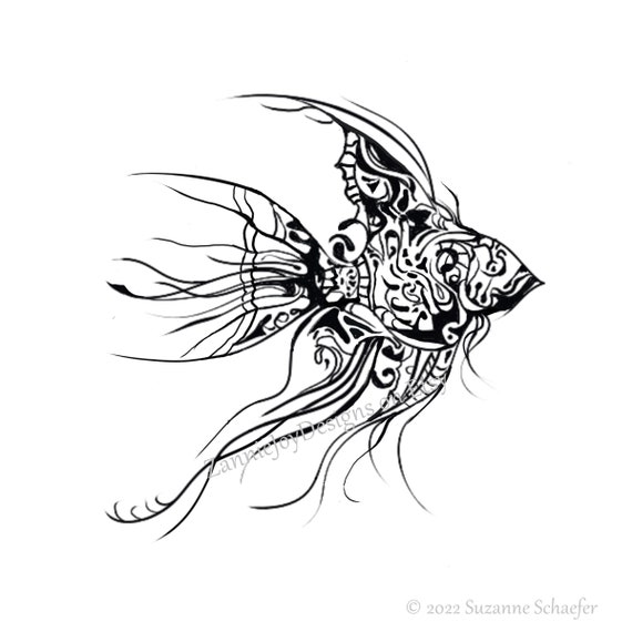 Zentangle Angel Fish Drawing Instant Download Printable - Etsy