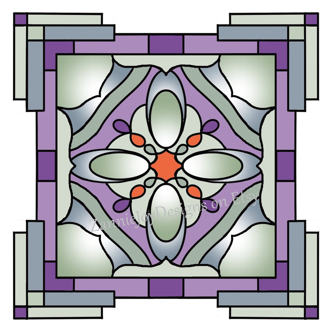 Square Stained Glass Pattern, Instant Download, Printable PDF, Coloring ...