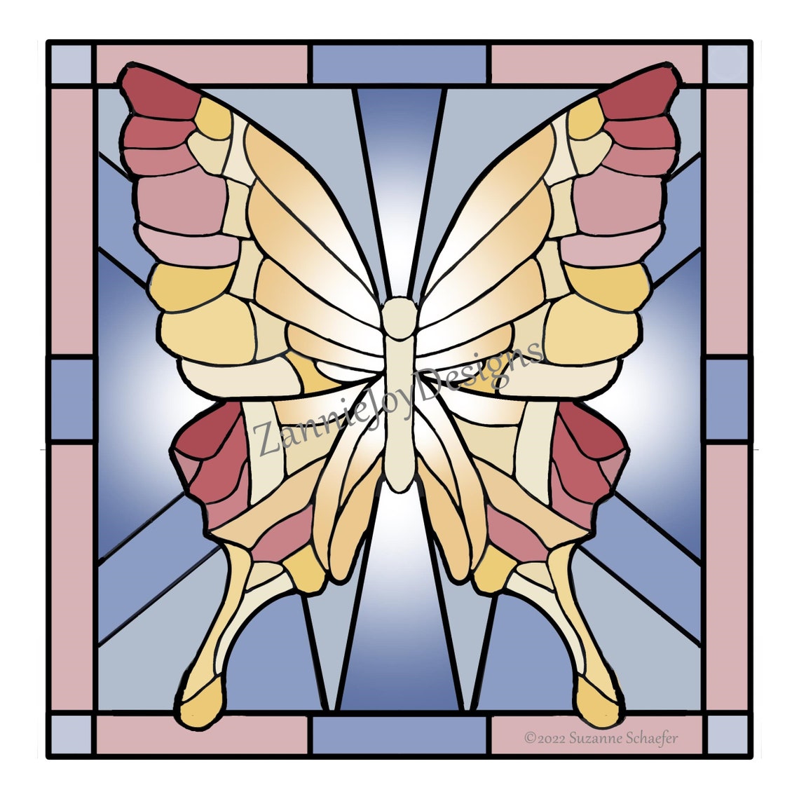 Stained Glass Butterfly Pattern, PDF, Line Art, Coloring Page, Instant ...