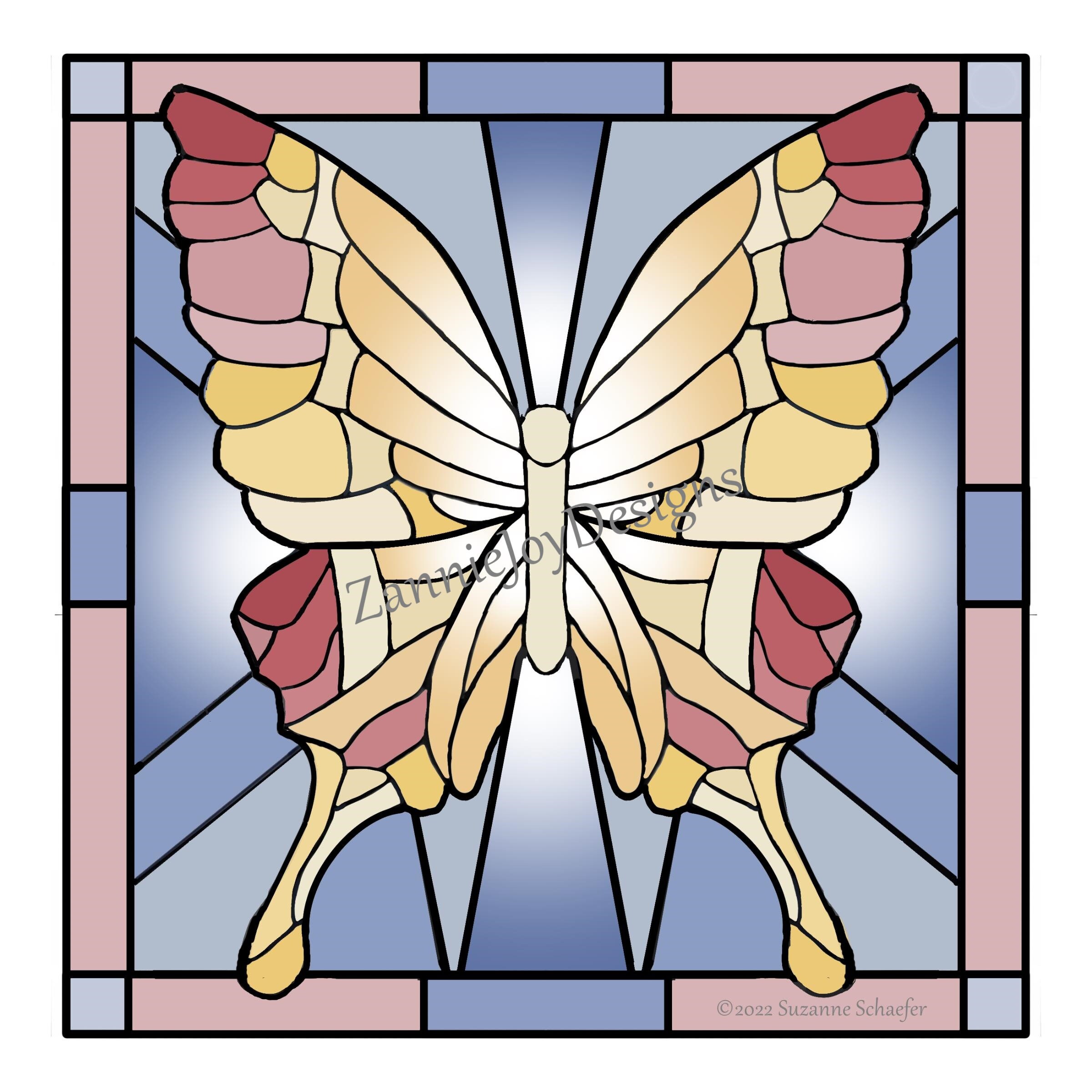 Stained Glass Butterfly Pattern, PDF, Line Art, Coloring Page, Instant ...