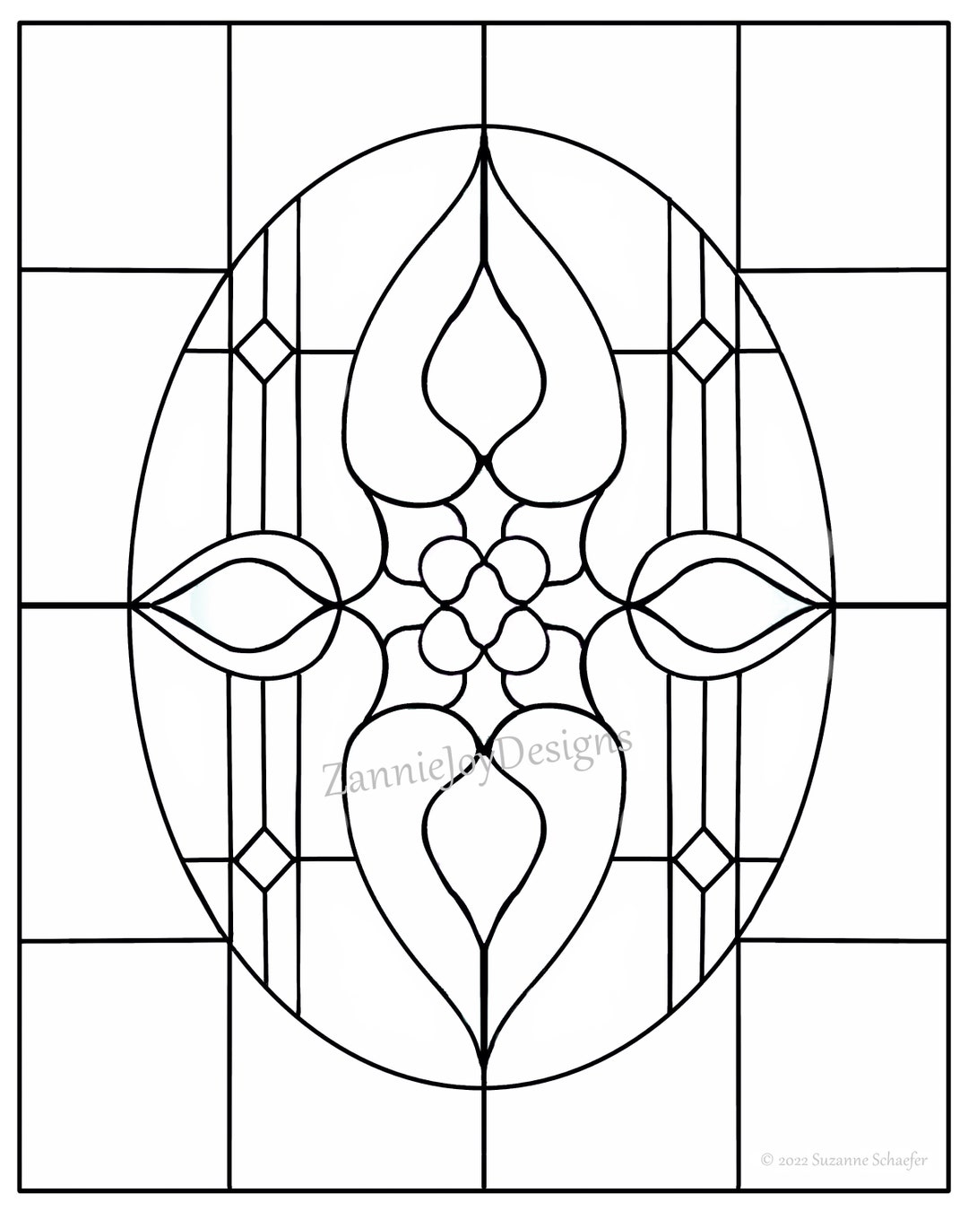Stained Glass Pattern, Instant Download, Printable PDF, Coloring Page ...