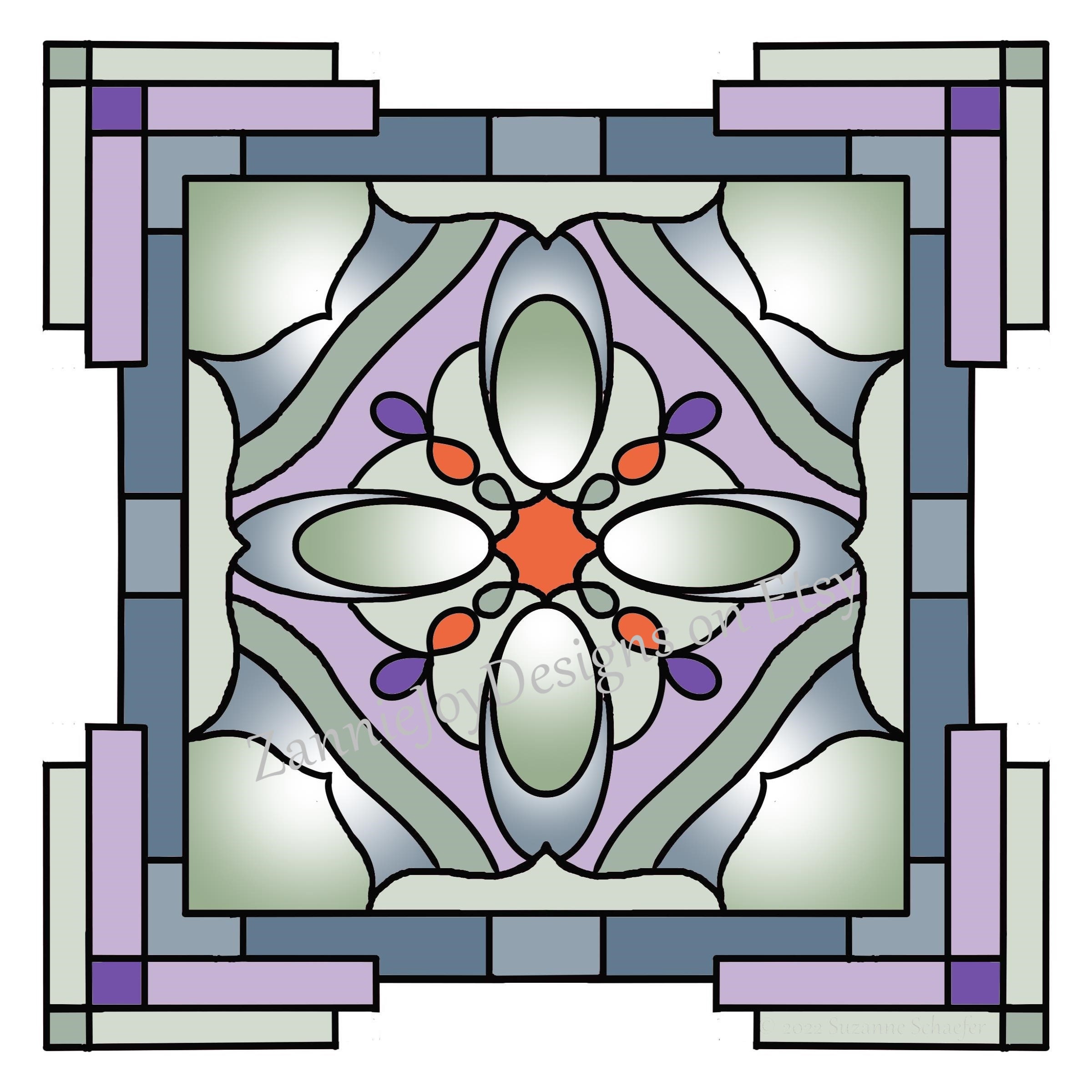 Square Stained Glass Pattern, Instant Download, Printable PDF, Coloring ...