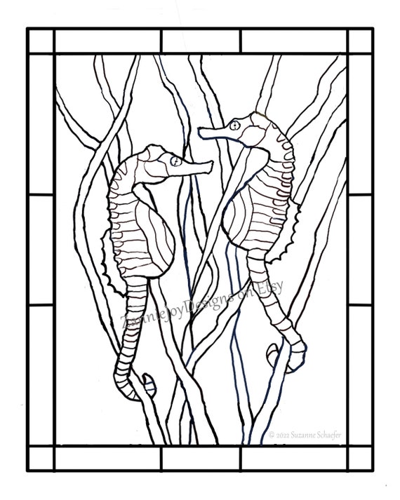 Stained Glass Seahorse Pattern Instant Download Printable - Etsy
