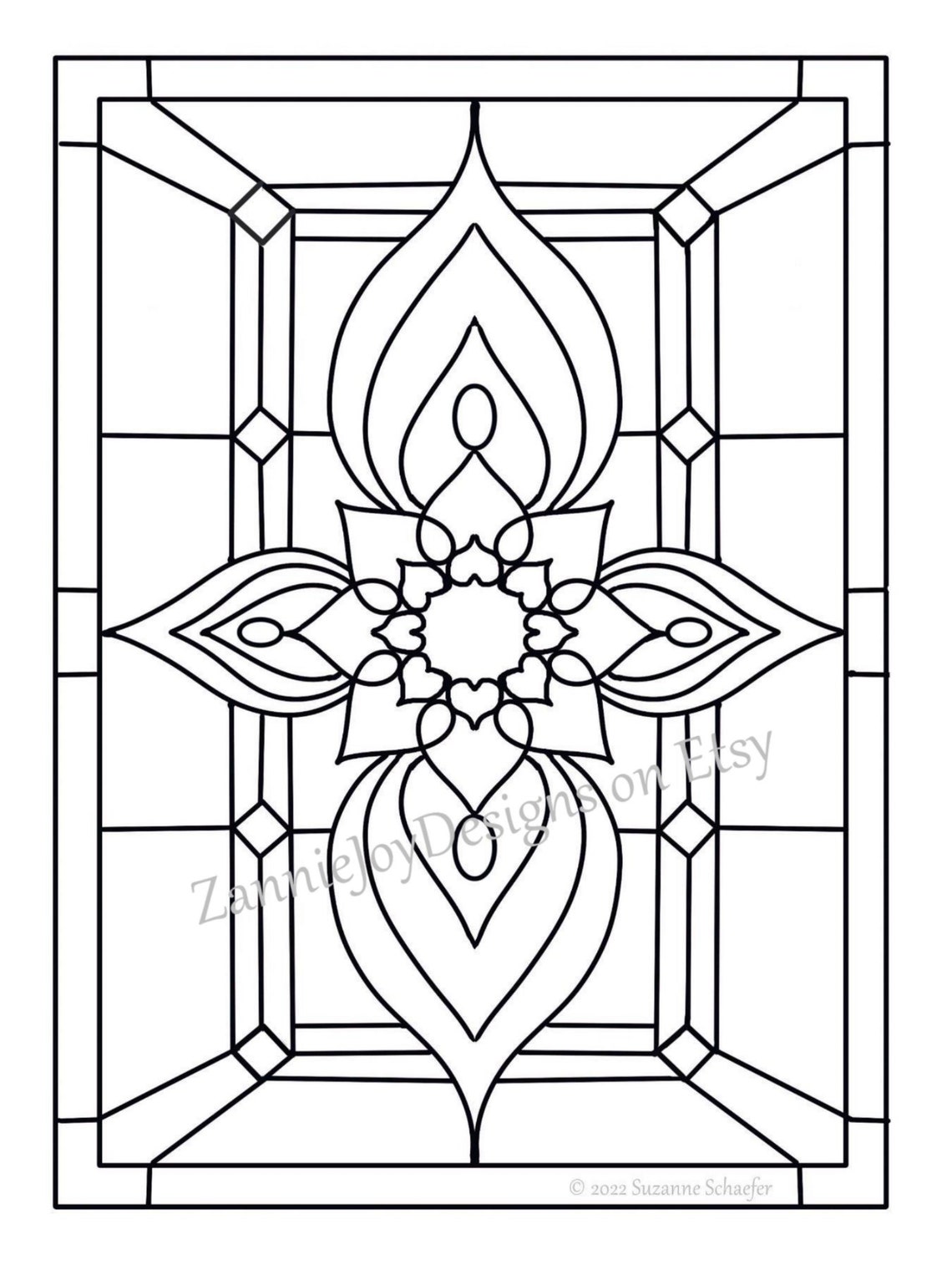 Stained Glass Pattern, Instant Download, Printable PDF, Coloring Page ...