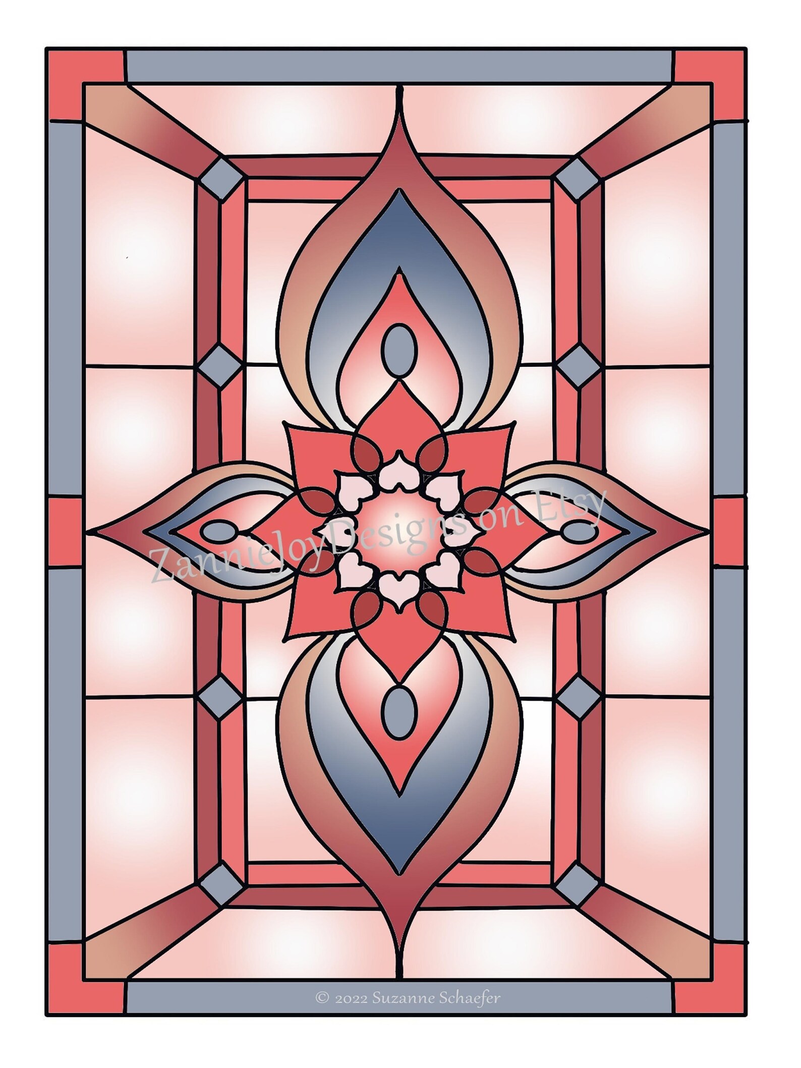 Stained Glass Pattern, Instant Download, Printable PDF, Coloring Page ...