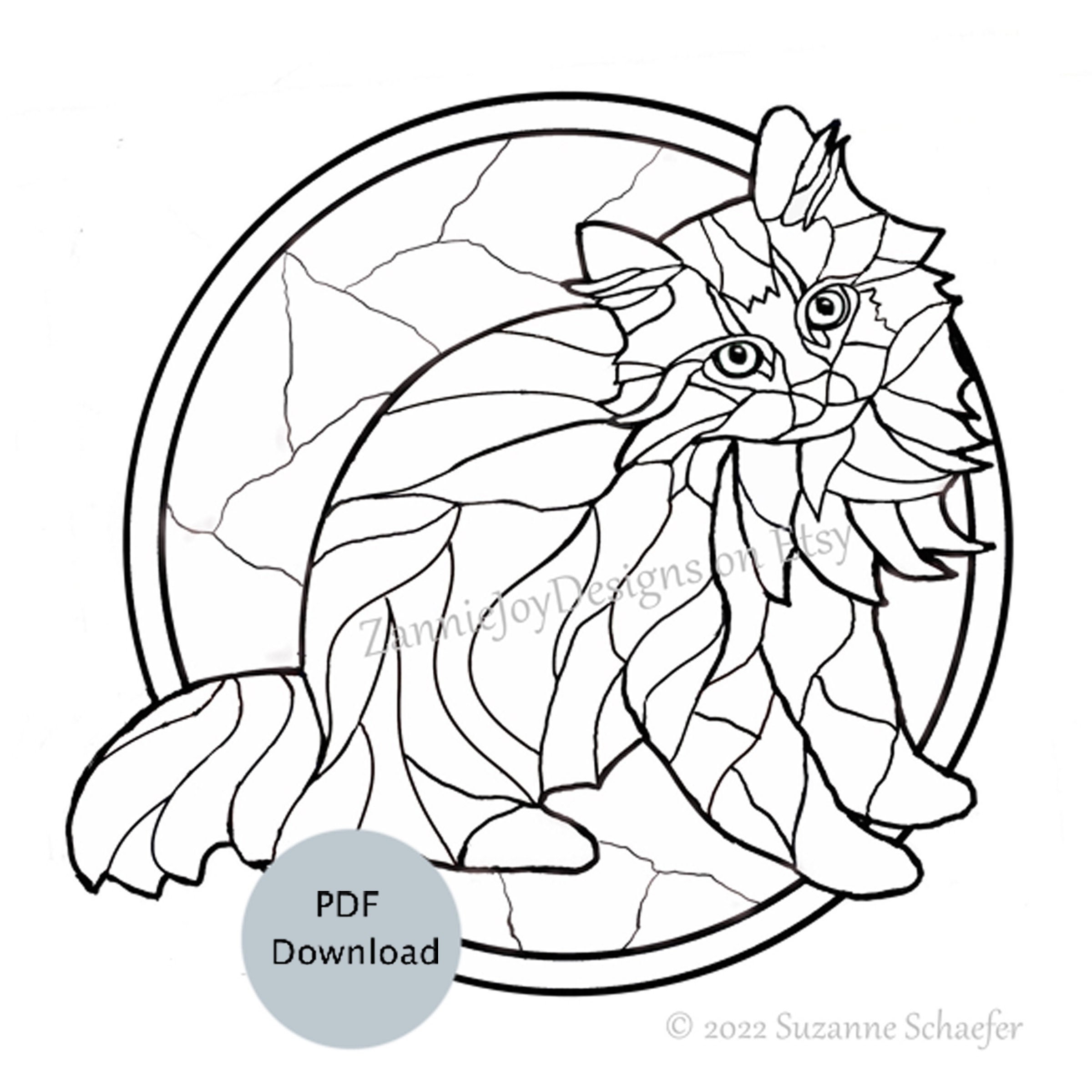 Stained Glass Cat Pattern, Instant Download, Printable Cat Art ...