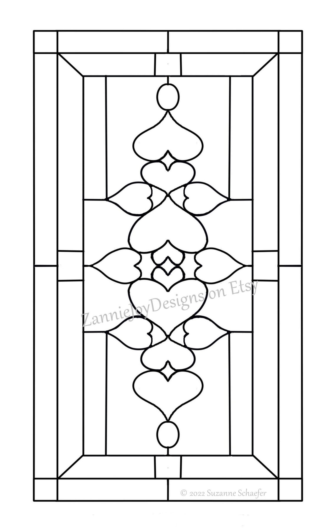 Stained Glass Hearts Pattern, Instant Download, Oblong Heart Print ...