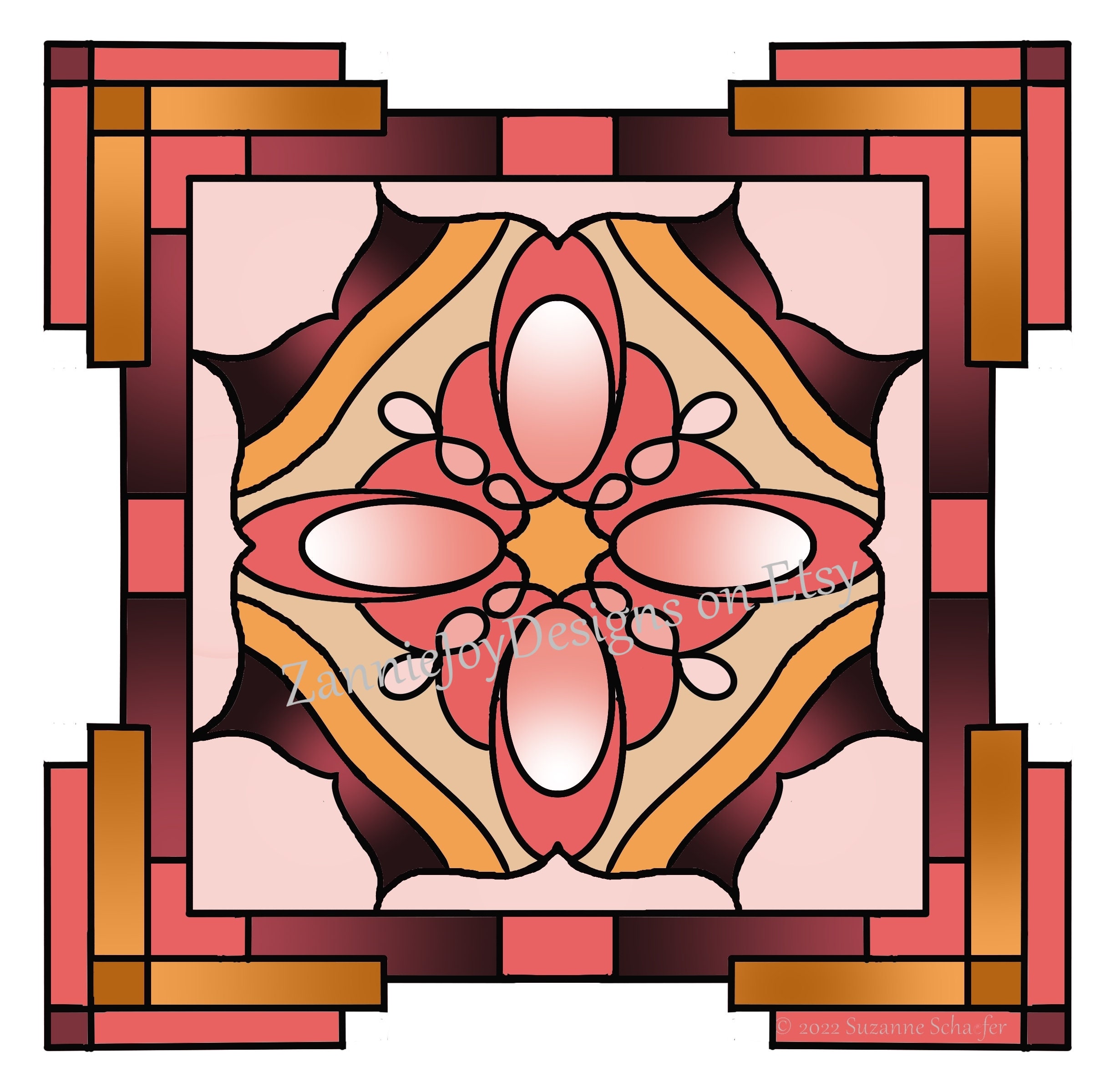 Square Stained Glass Pattern, Instant Download, Printable PDF, Coloring ...
