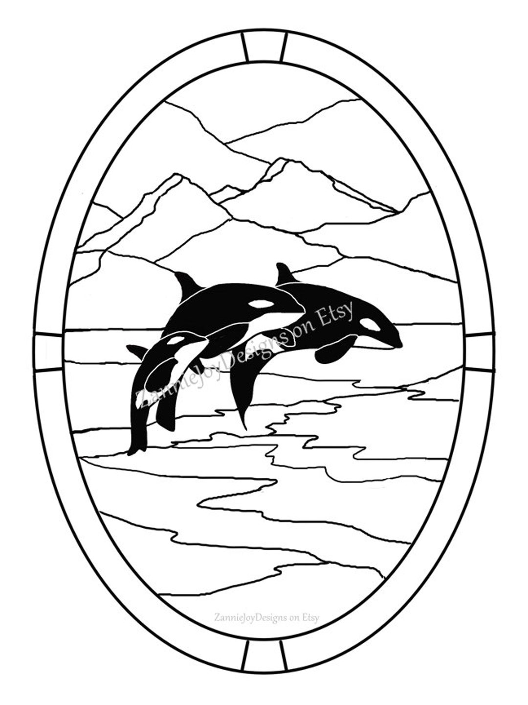 Stained Glass Orca Pattern, Oval Orca Design, Coloring Page, Instant ...