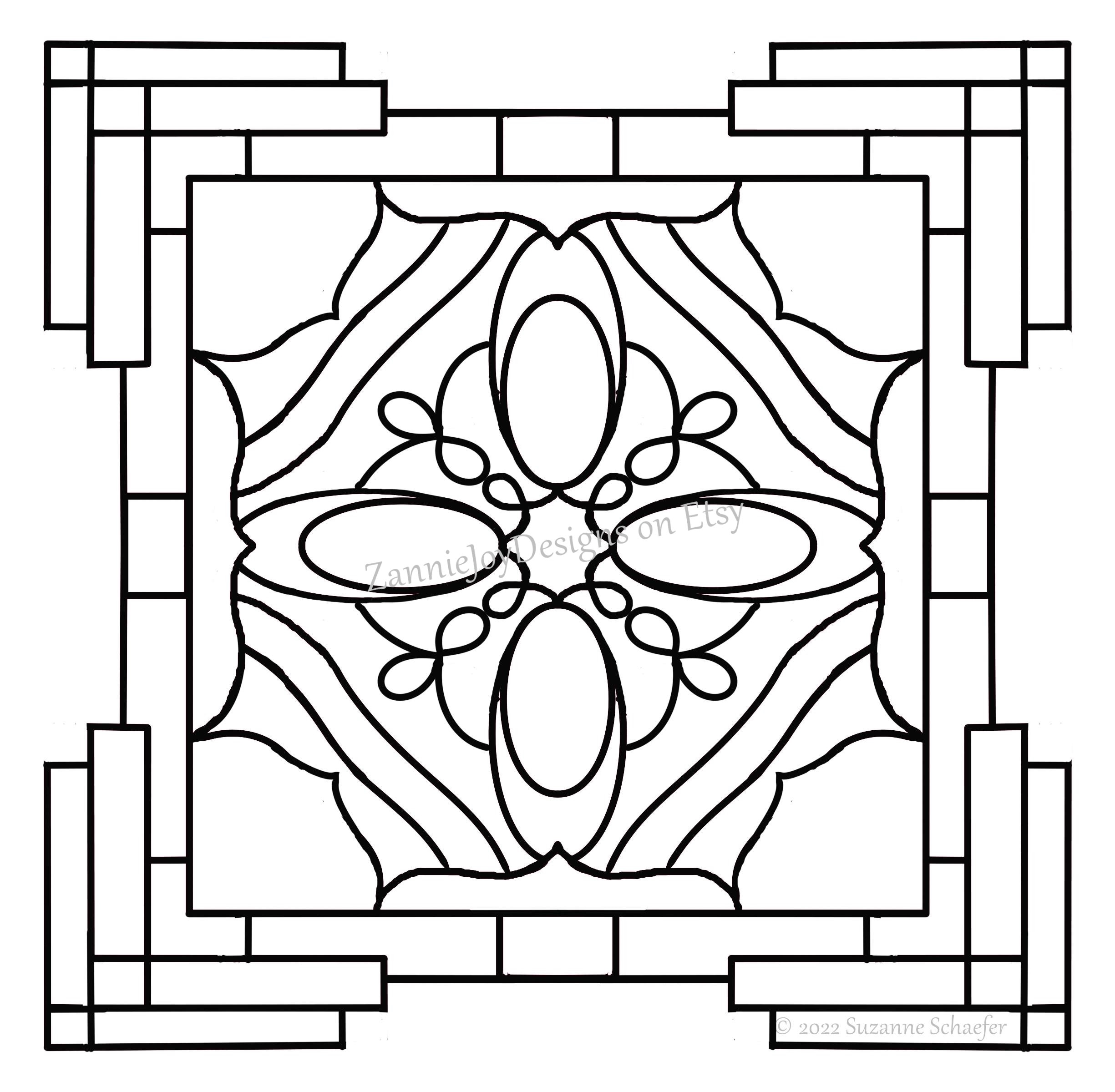 Square Stained Glass Pattern, Instant Download, Printable PDF, Coloring ...