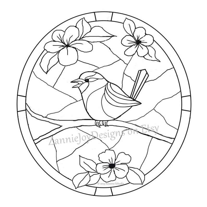Stained Glass Wren Pattern, Songbird, Instant Download, Printable ...