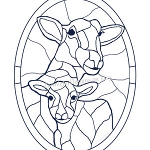 Stained Glass Sheep Ewe and Lamb Pattern, Sheep Print, Coloring Page ...