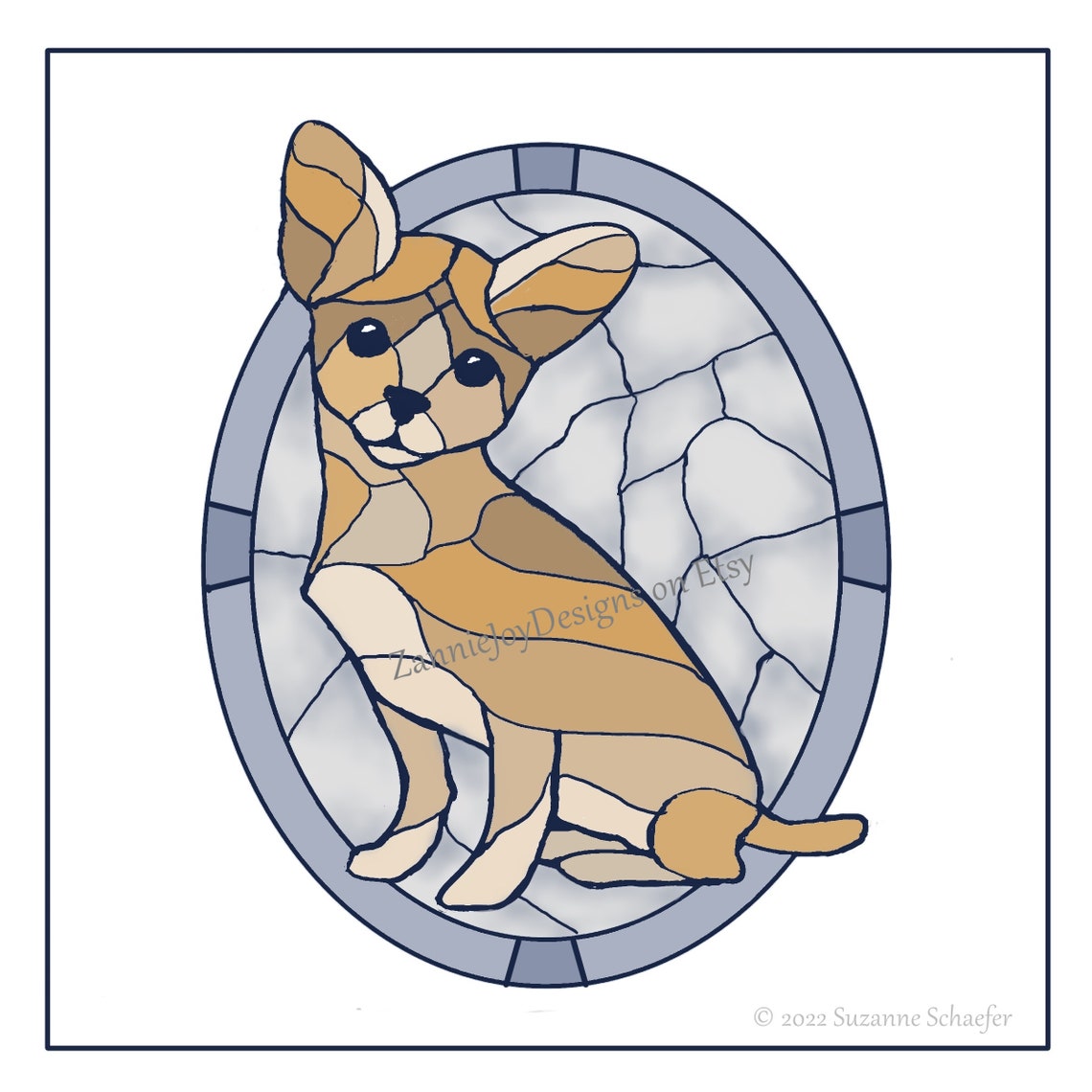 Stained Glass Chihuahua Pattern, Line Art, Printable PDF, Coloring Page ...