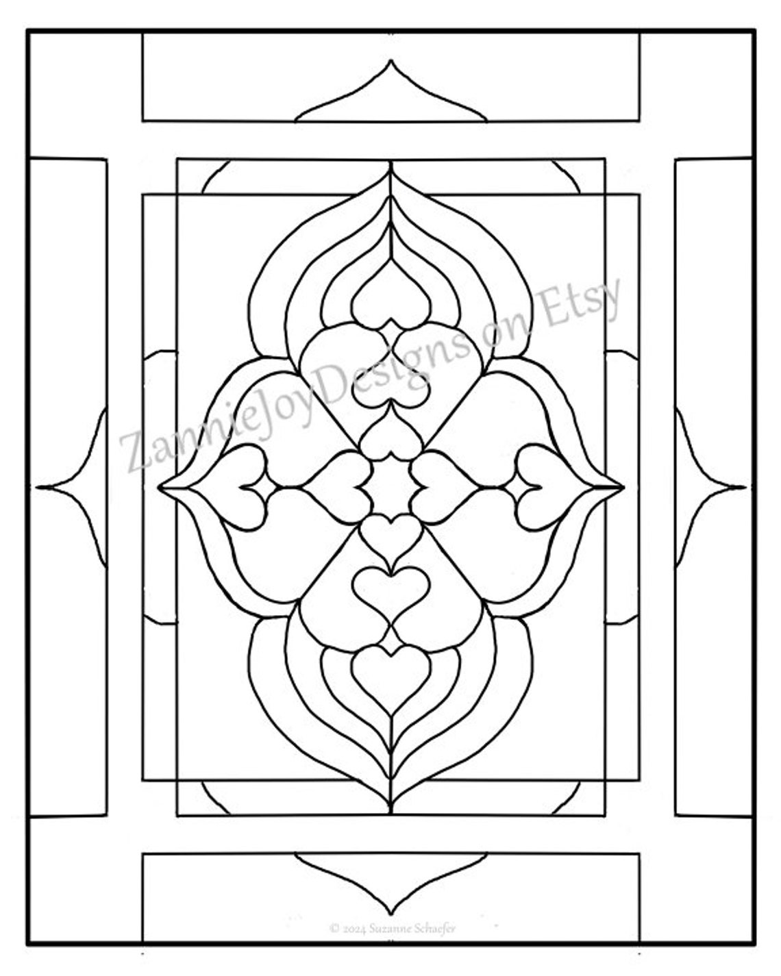 Stained Glass Heart Pattern, Instant Download Valentine, Coloring Page ...