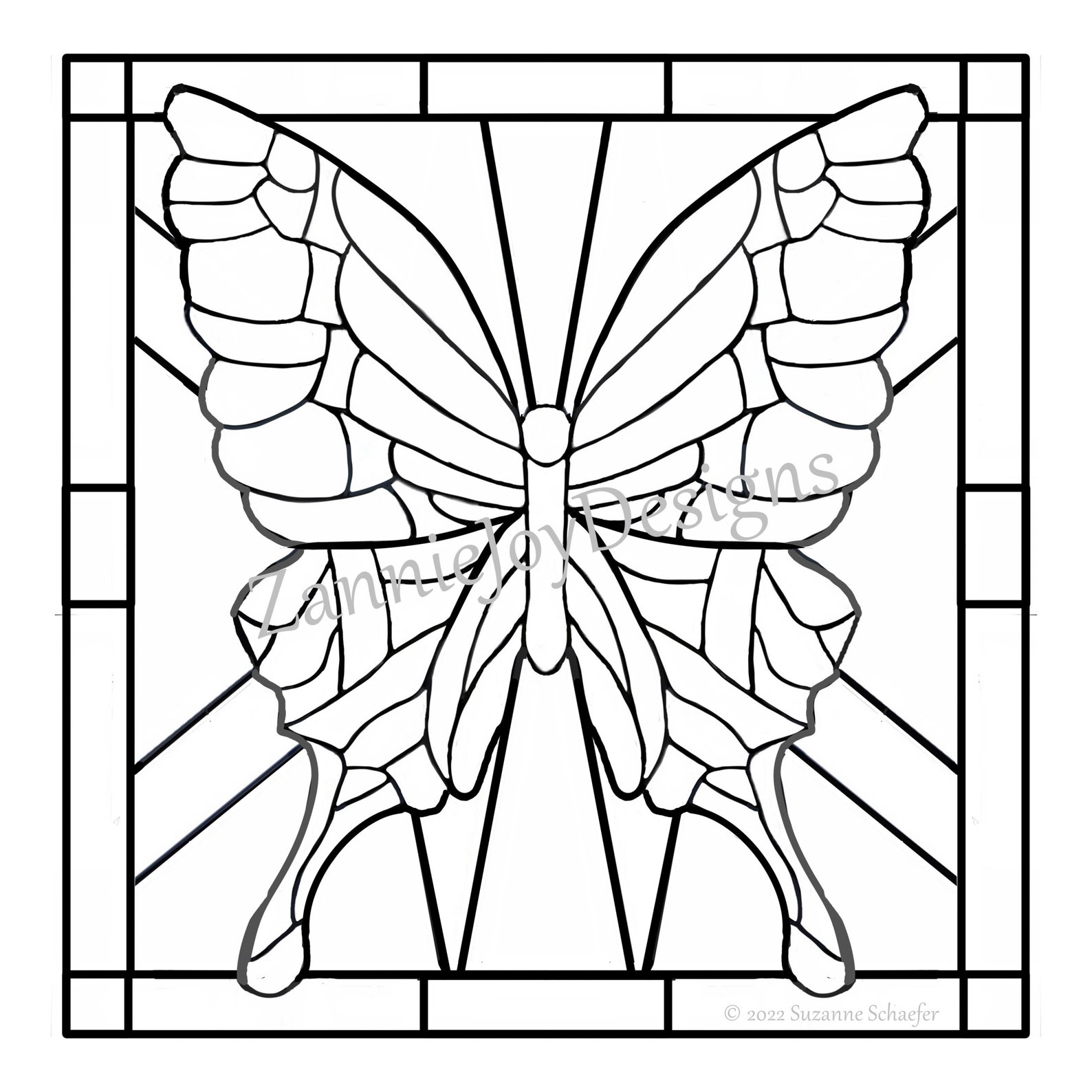 Stained Glass Butterfly Pattern, PDF, Line Art, Coloring Page, Instant ...