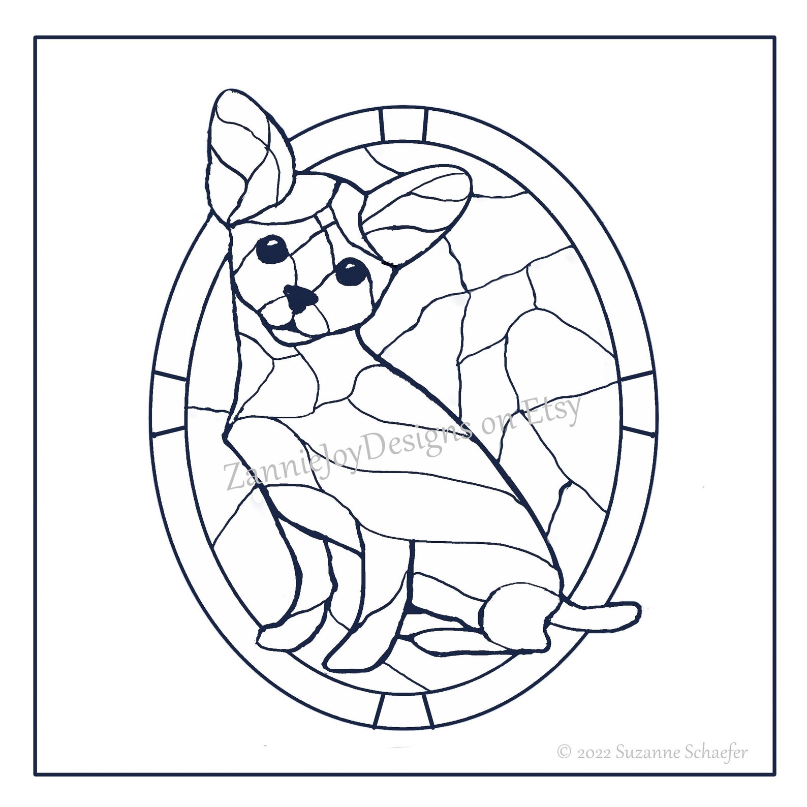 Stained Glass Chihuahua Pattern, Line Art, Printable PDF, Coloring Page ...
