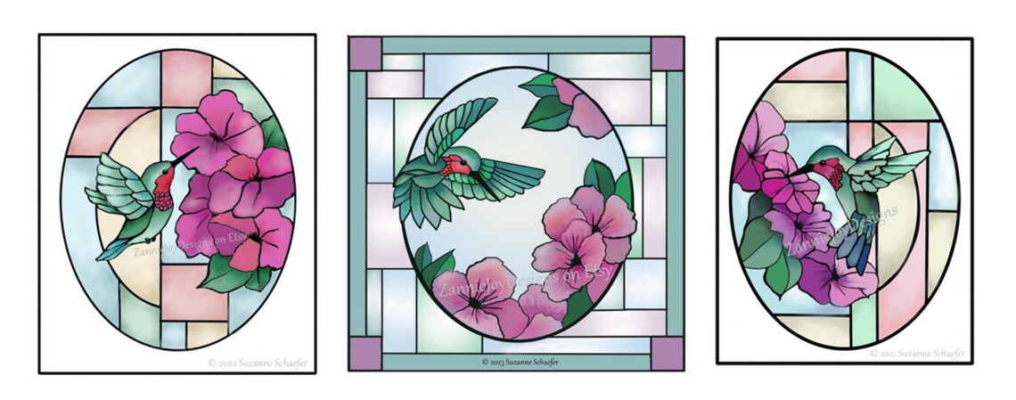 Stained Glass Hummingbird Pattern, Coloring Page, Instant Download ...