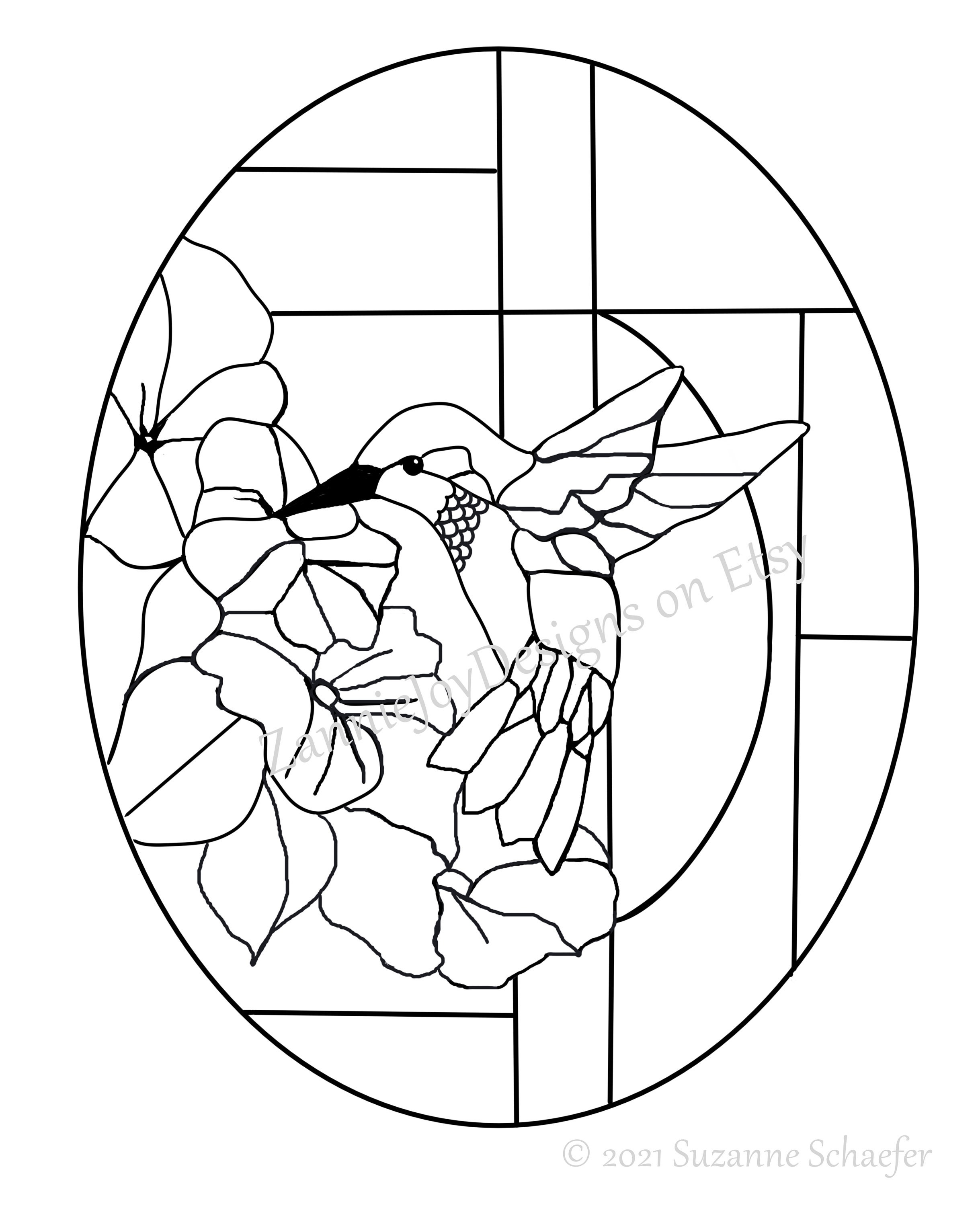 Stained Glass Hummingbird Pattern, Instant Download, Coloring Page ...