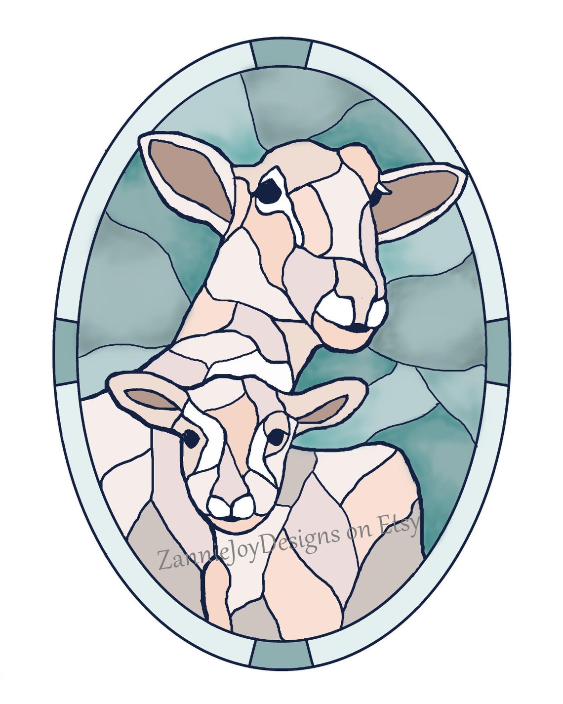 Stained Glass Sheep Ewe and Lamb Pattern, Sheep Print, Coloring Page ...