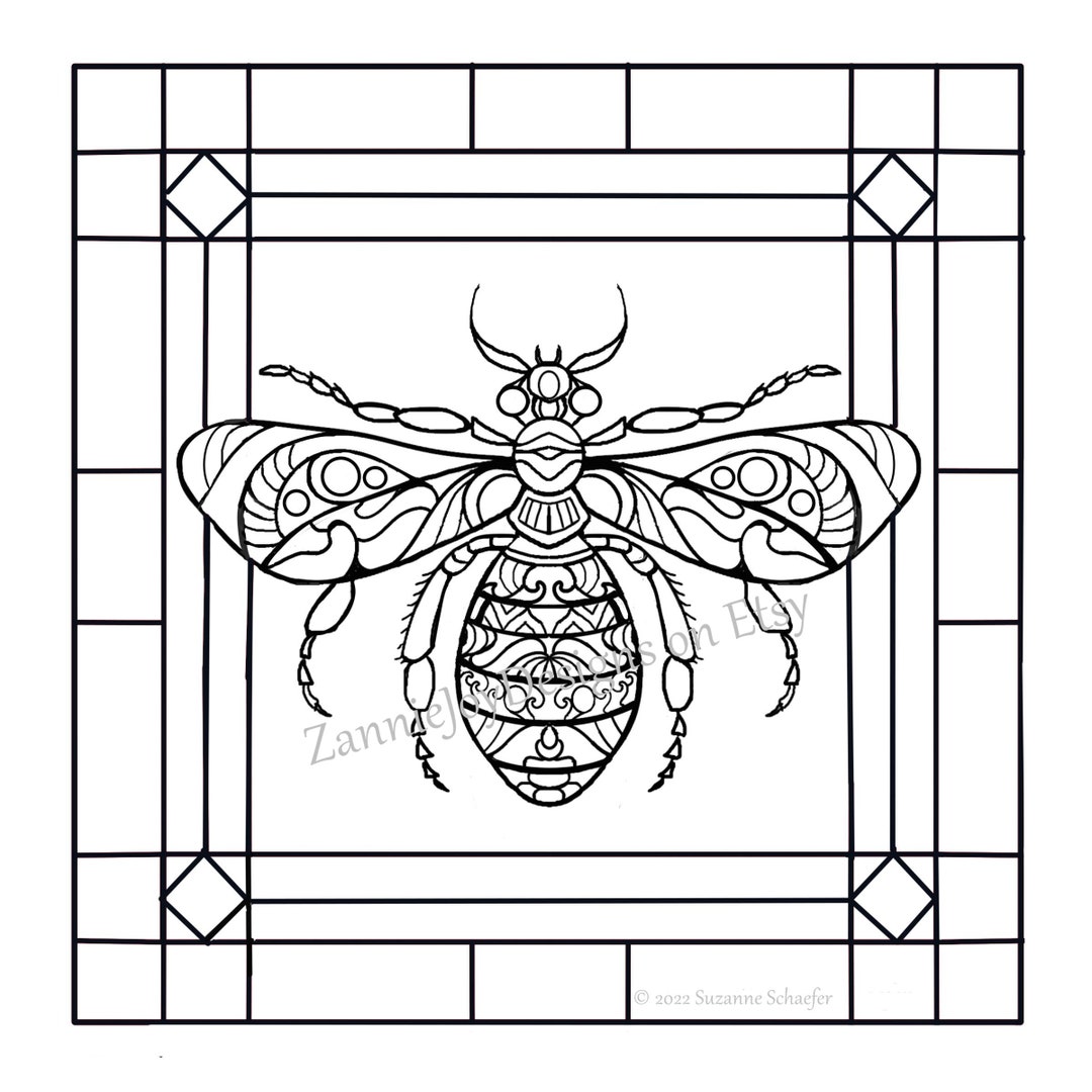 Stained Glass Bee Pattern, Honey Bee Line Drawing, Bumble Bee Print ...
