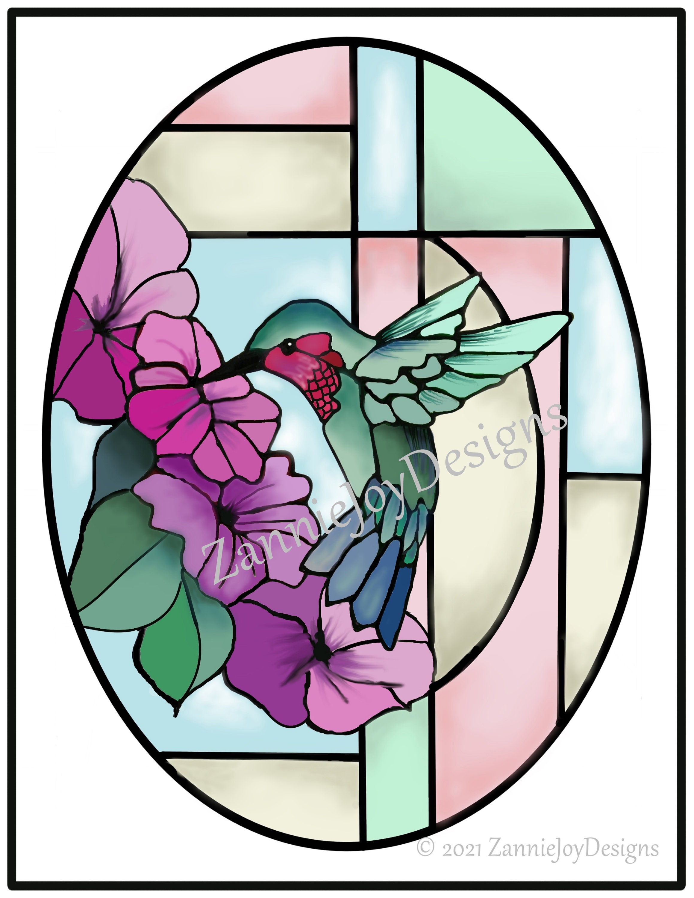 Stained Glass Hummingbird Pattern, Instant Download, Coloring Page ...
