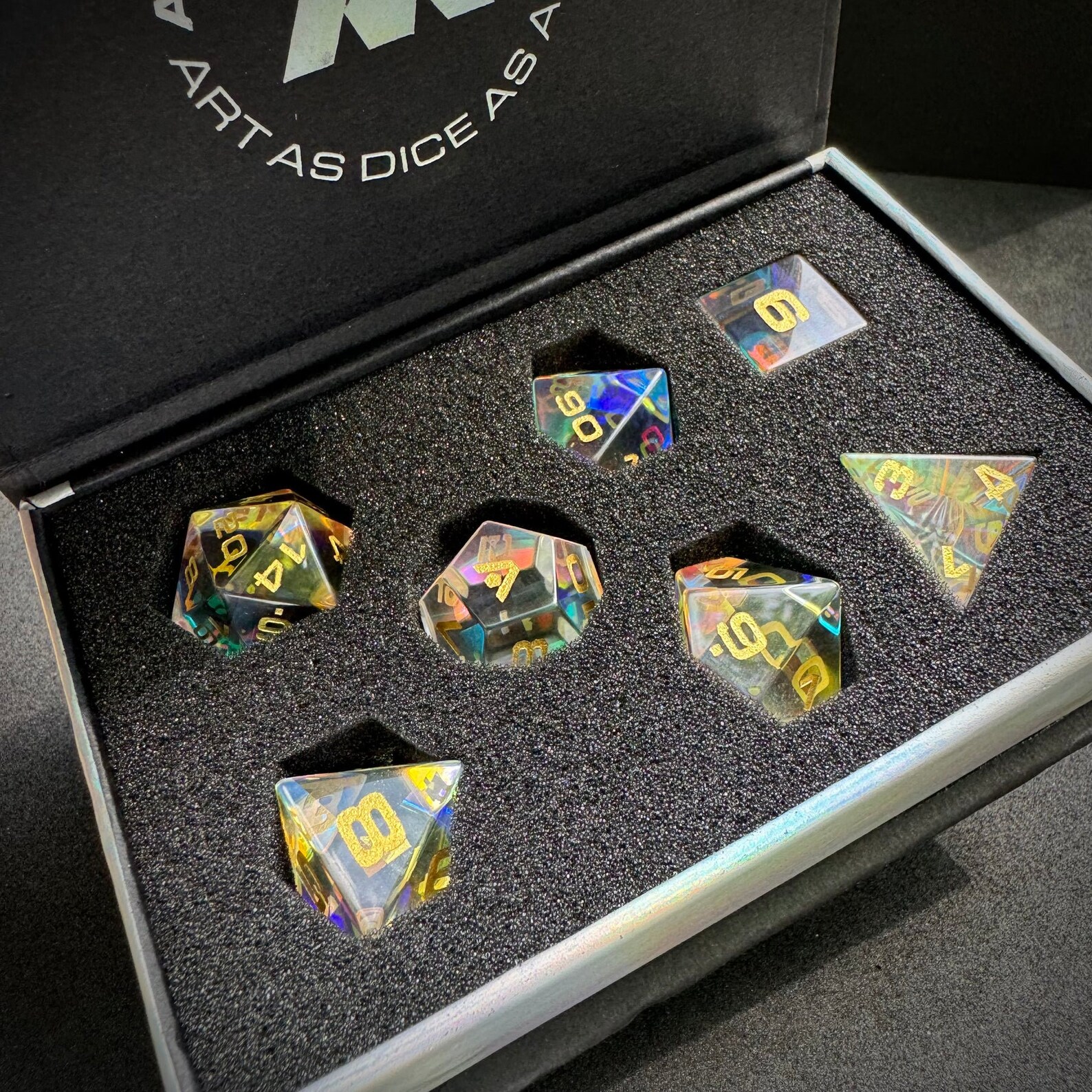 Prismatic Glass, 7-piece Dichroic Polyhedral Dnd Dice Set - Etsy