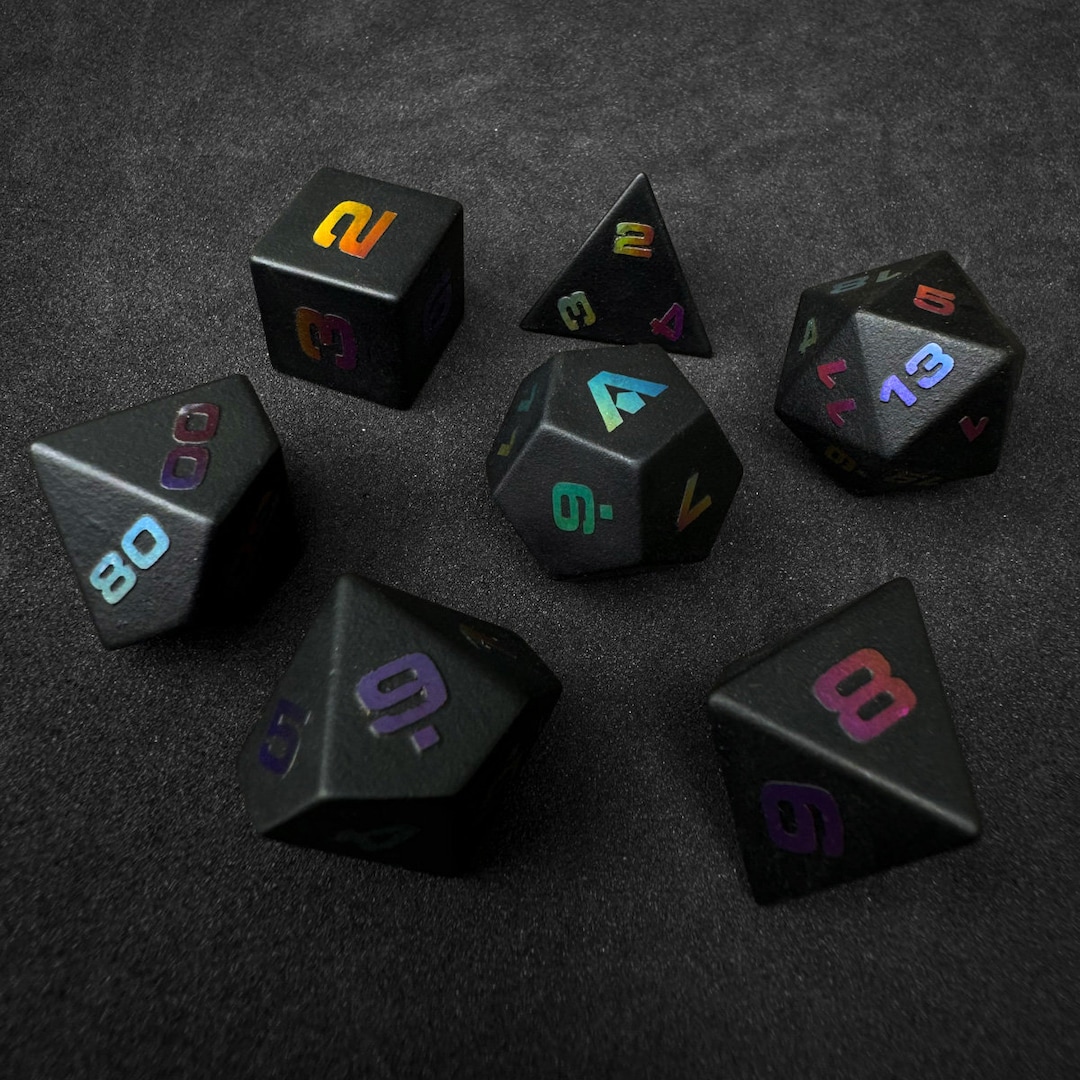 Matte Black Obsidian Dice With Raised Holographic Numbering, 7-piece ...