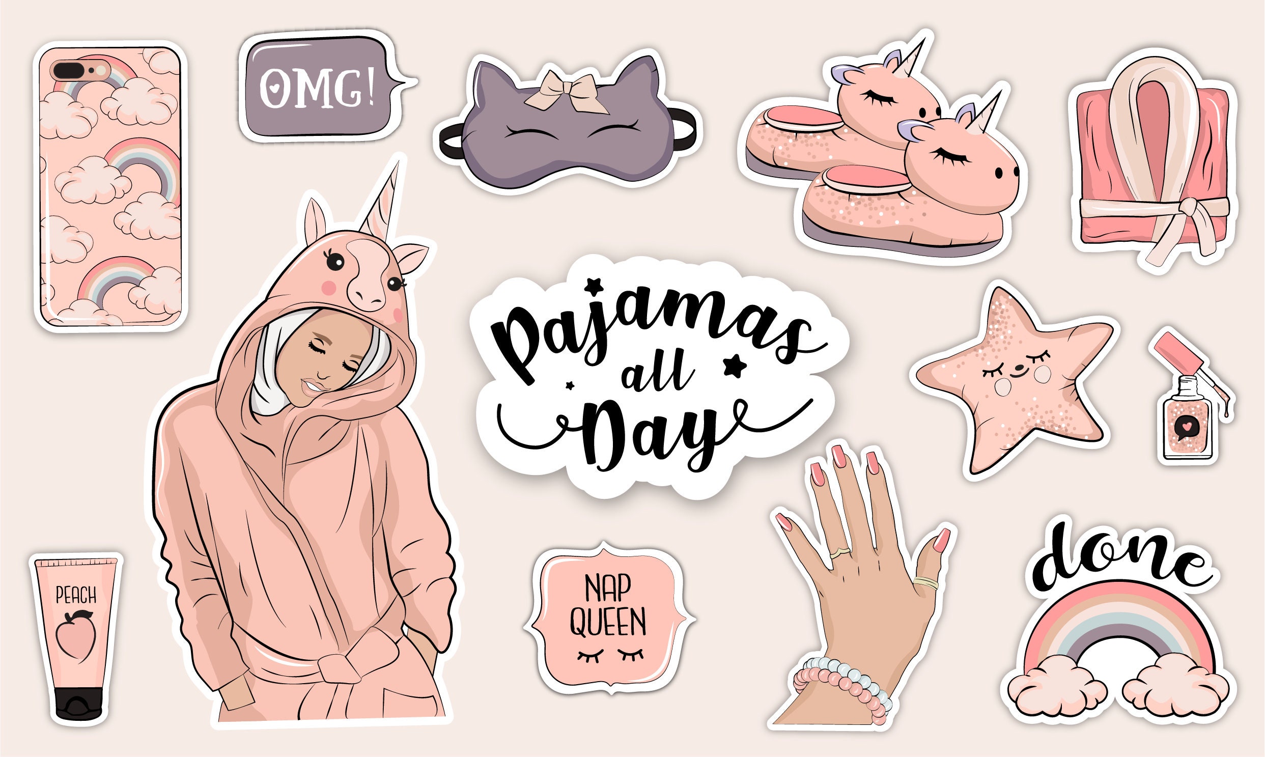 Pajamas All Day stickers Muslim Hijab girl sticker | Etsy