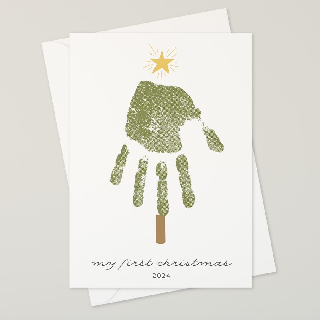 First Christmas Baby Handprint Card to Mail, 5x7 Inch Christmas Tree ...