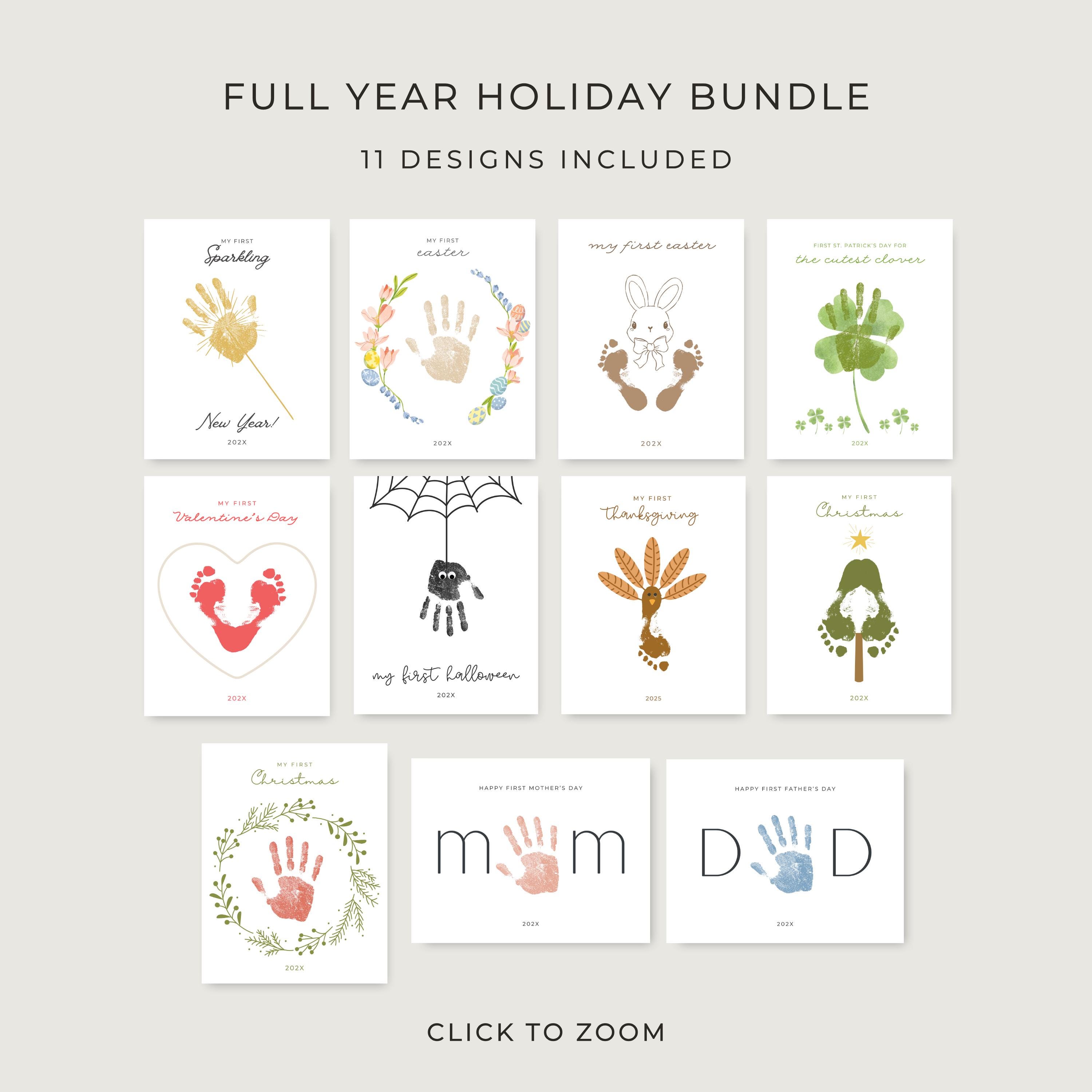My First Year Baby Handprint Art Bundle With Editable Years, Baby's 1st ...