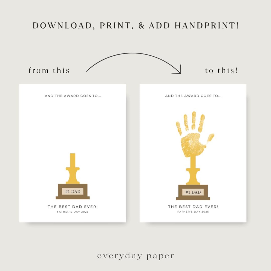 Father's Day Trophy Handprint Art Printable | #1 DAD Trophy Handprint ...