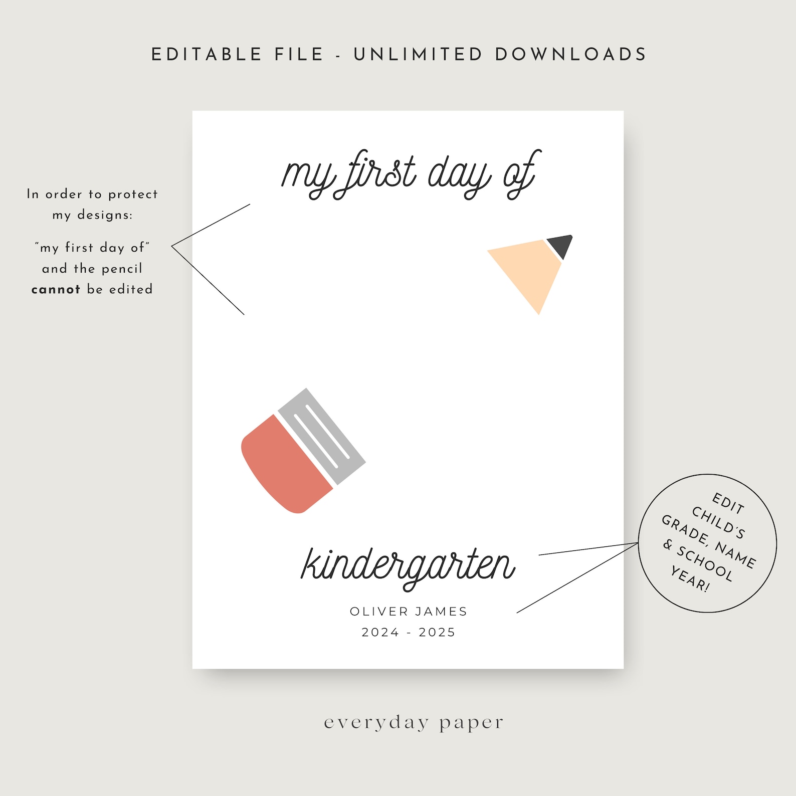 Editable First Day of School Pencil Handprint Craft Back to School ...