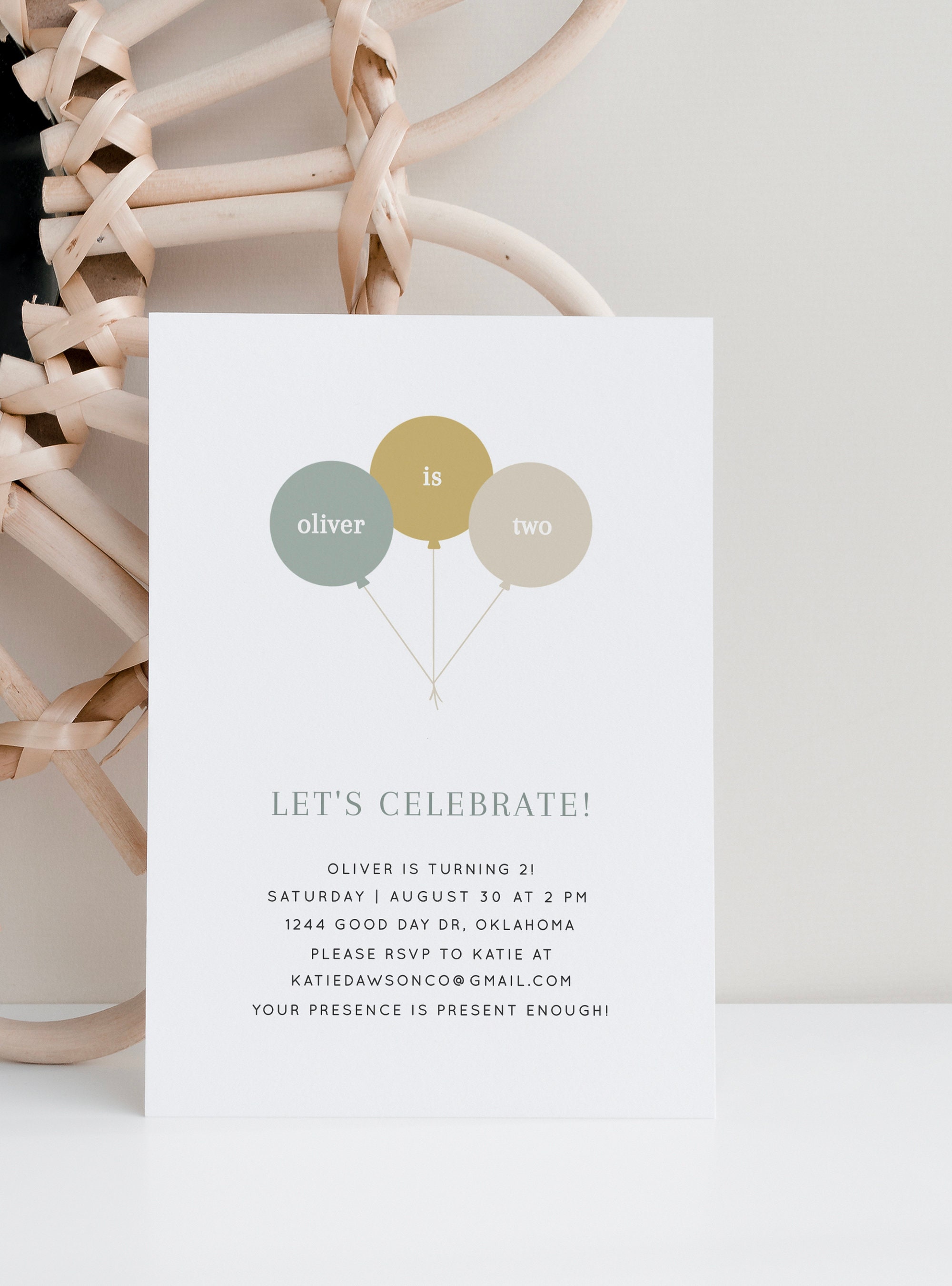 Simple Balloon Birthday Party Printable Invitation Template Digital ...