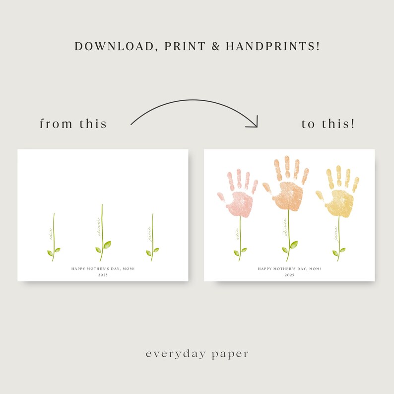 Self Editable Mother's Day Flower Handprint Printable for Three Kids ...