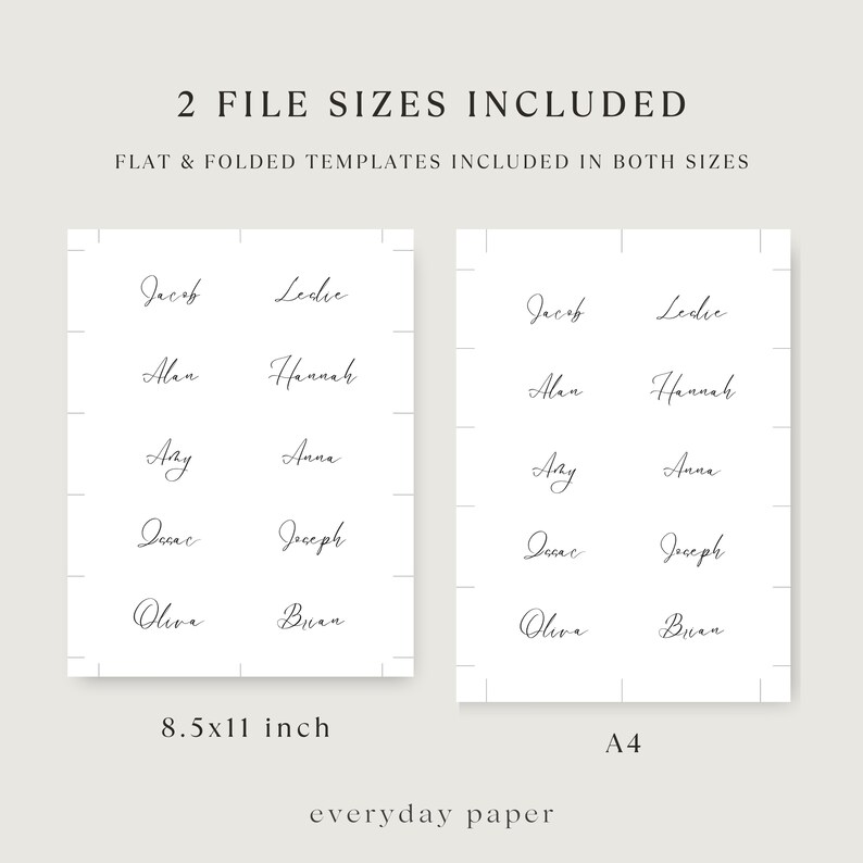 Name Card Template, Script Wedding Place Card Template, Printable ...